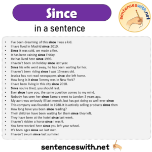 Since in a Sentence, Sentences of Since in English - SentencesWith.Net