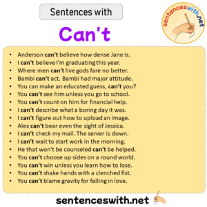 Sentences with Can't, Sentences about Can't - SentencesWith.Net